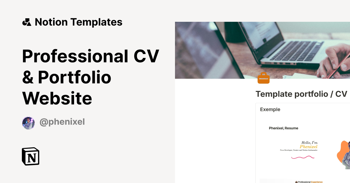 Professional CV & Portfolio Website Template by Phenixel | Notion Marketplace