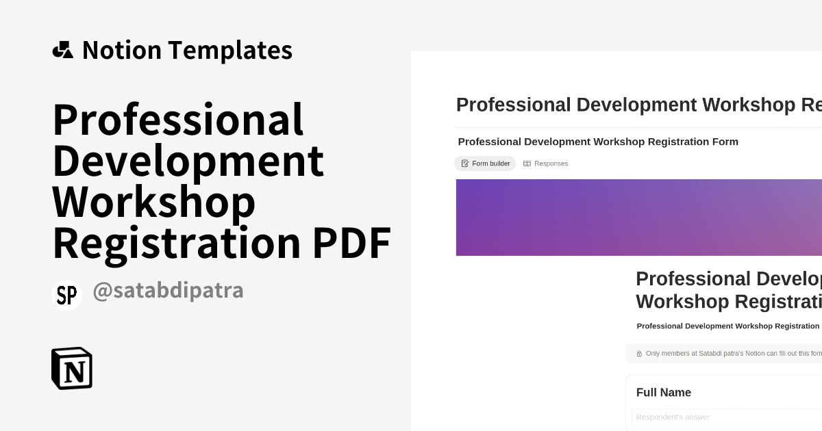 Professional Development Workshop Registration PDF Template by Satabdi ...