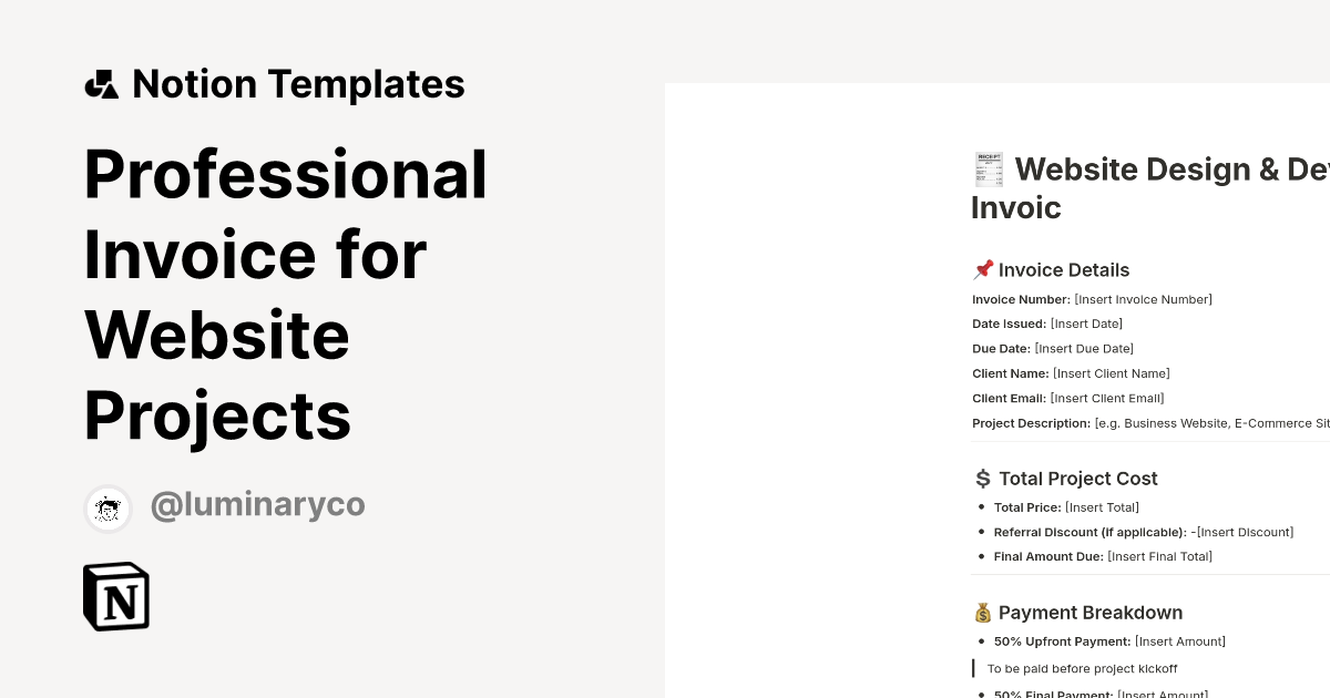Professional Invoice for Website Projects Template | Notion Marketplace