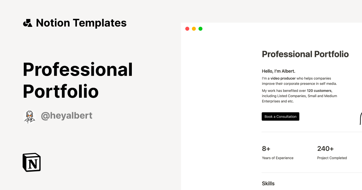 Professional Portfolio Template by HeyAlbert | Notion Marketplace
