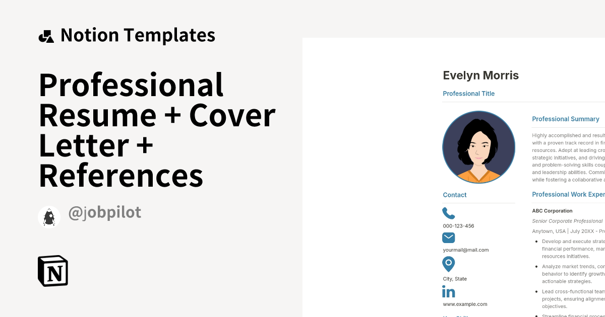Professional Resume + Cover Letter + References Template | Notion ...