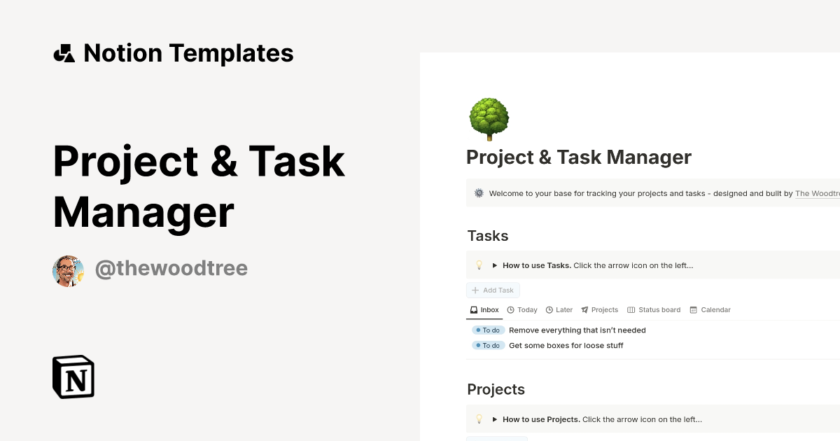 Project & Task Manager Template by The Woodtree | Notion Marketplace