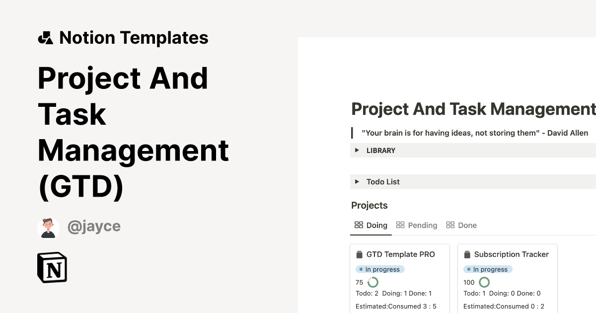 Project And Task Management (GTD) Template by Jayce | Notion Marketplace