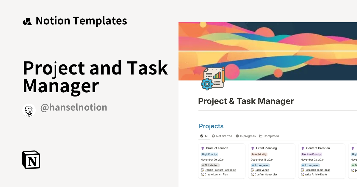 Project and Task Manager Template | Notion Marketplace