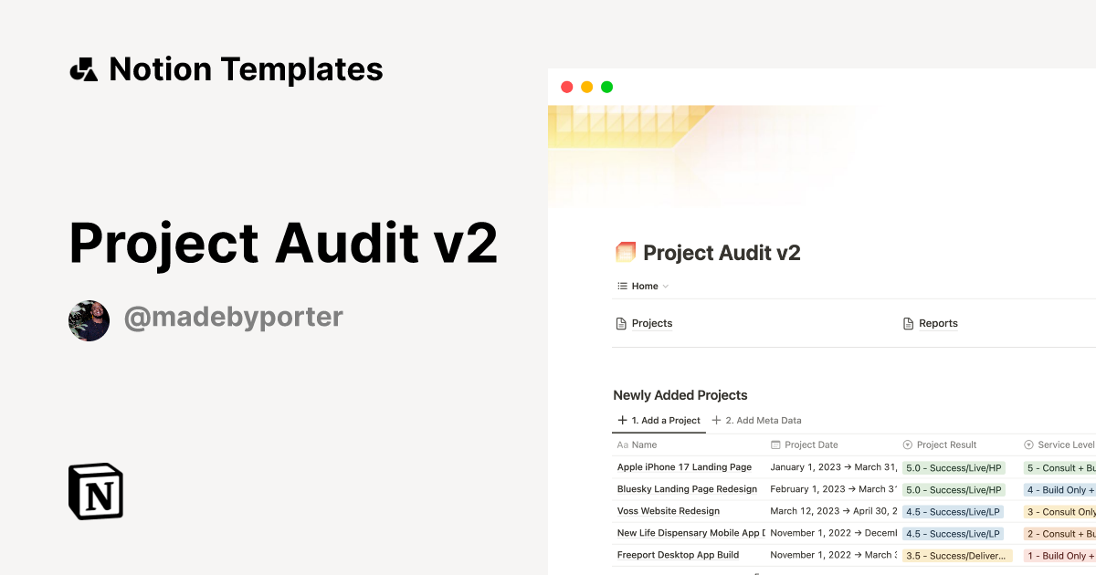 Project Audit v2 Template by Made by Porter | Notion Marketplace
