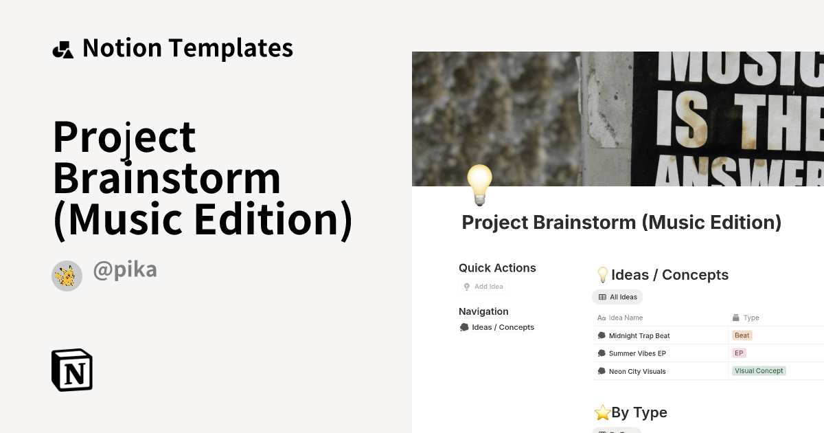 Project Brainstorm (Music Edition) Template | Notion Marketplace