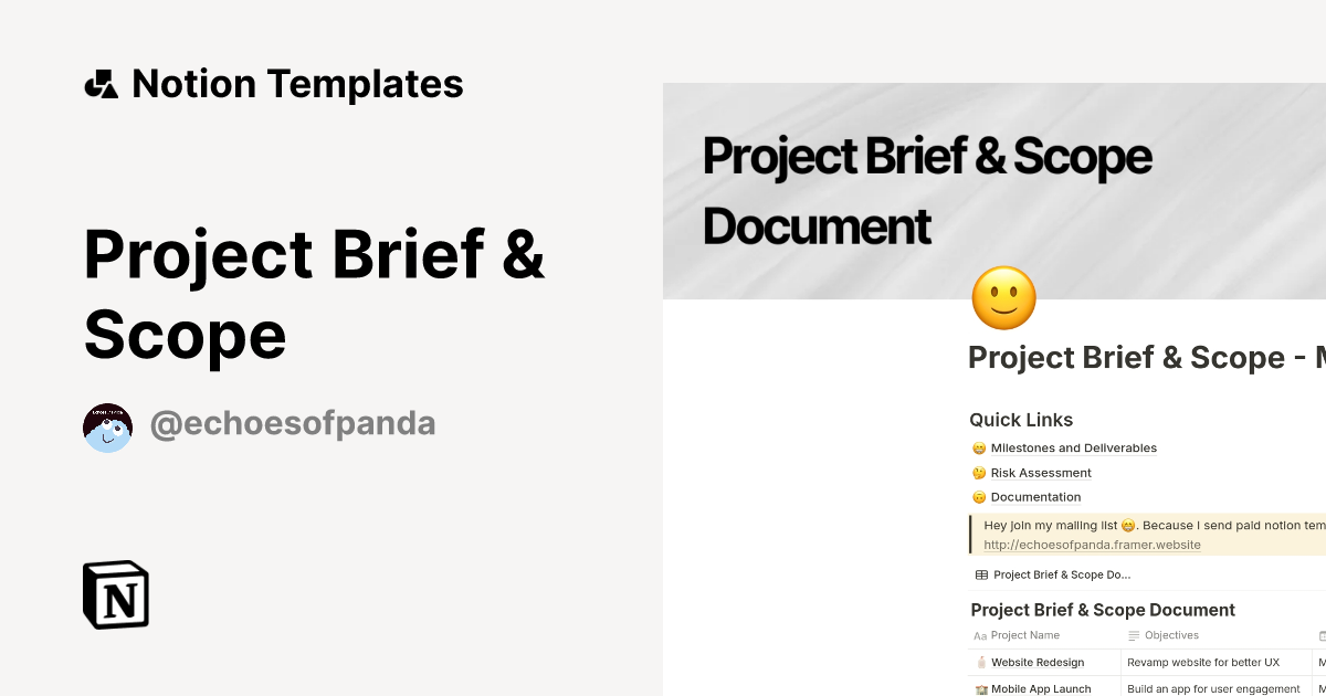Project Brief & Scope Template by Echoes of Panda🐼 | Notion Marketplace