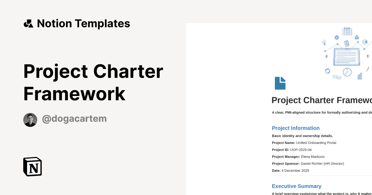 Project Charter Framework Template by Doğaç Artem | Notion Marketplace