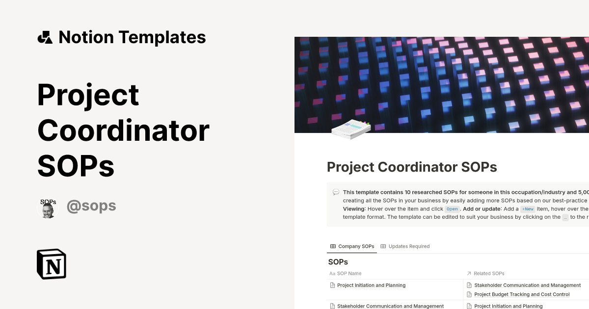 Project Coordinator SOPs Template | Notion Marketplace