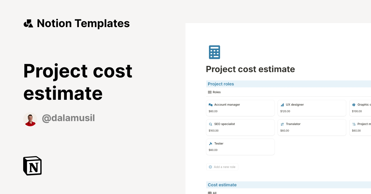 Project cost estimate Template | Notion Marketplace