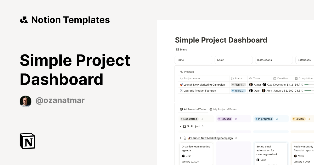 Simple Project Dashboard Template by Ozan | Notion Marketplace