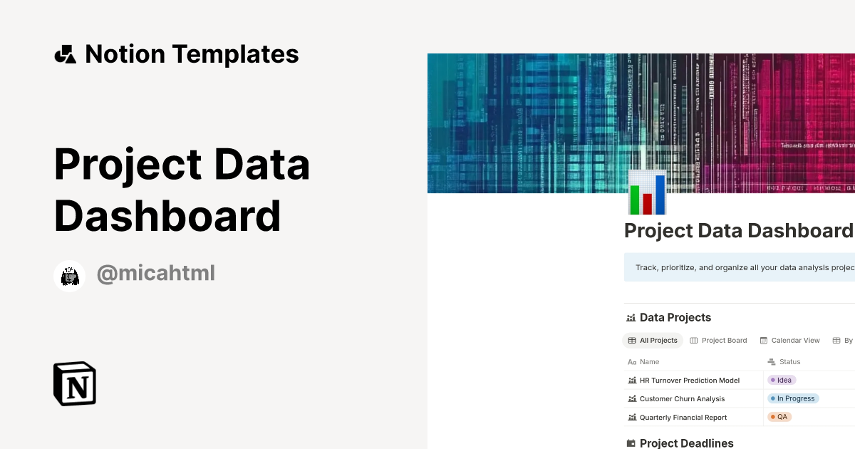 Project Data Dashboard Template by micahtml | Notion Marketplace