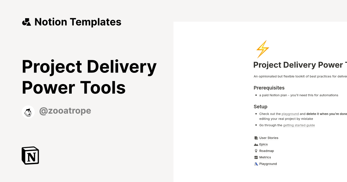 Project Delivery Power Tools Template by Zooatrope | Notion Marketplace