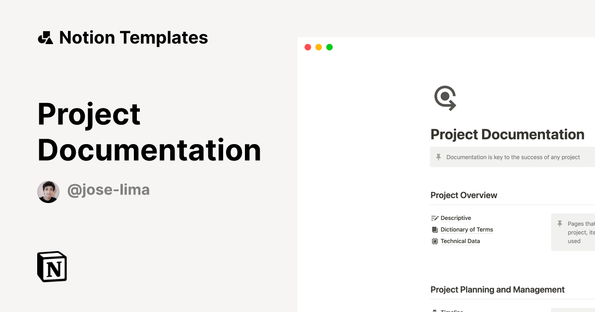Project Documentation Template by José Lima | Notion Marketplace