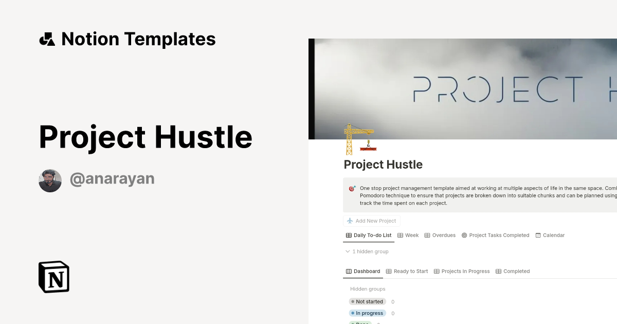 Project Hustle Template by Arishneel Narayan | Notion Marketplace