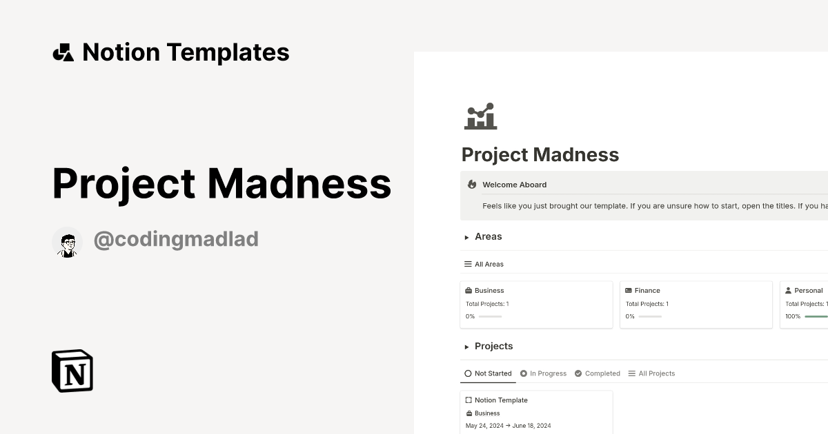 Project Madness Template by Coding Madlad | Notion Marketplace