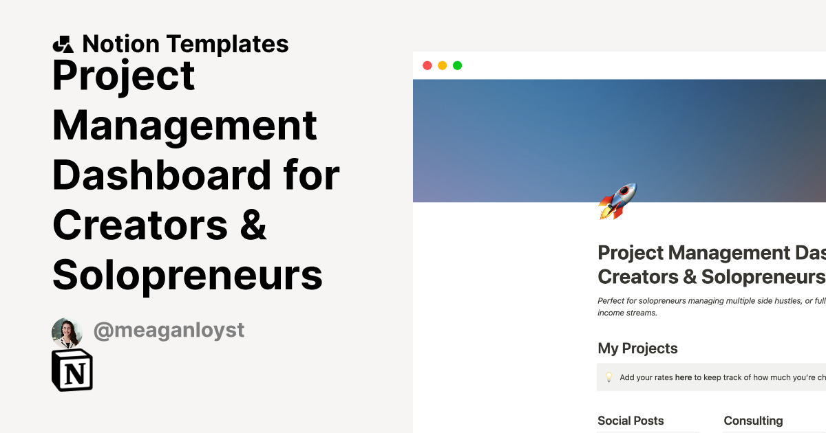 Project Management Dashboard for Creators & Solopreneurs Template | Notion Marketplace