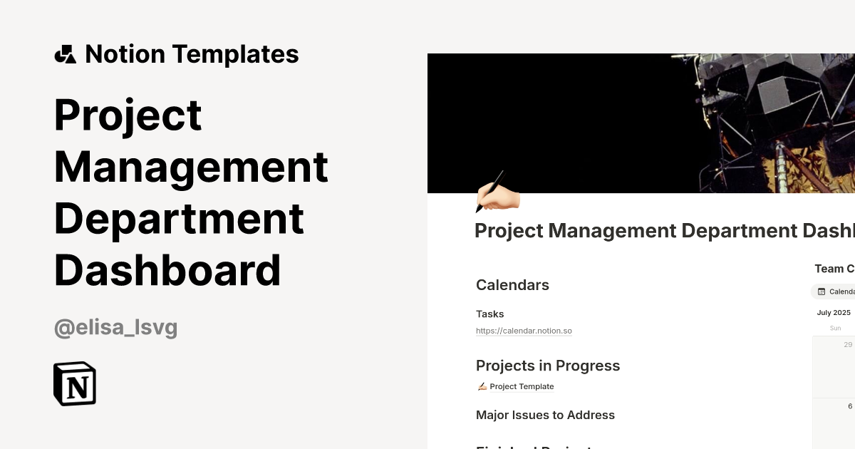 Project Management Department Dashboard Template by Pagecraft | Notion ...