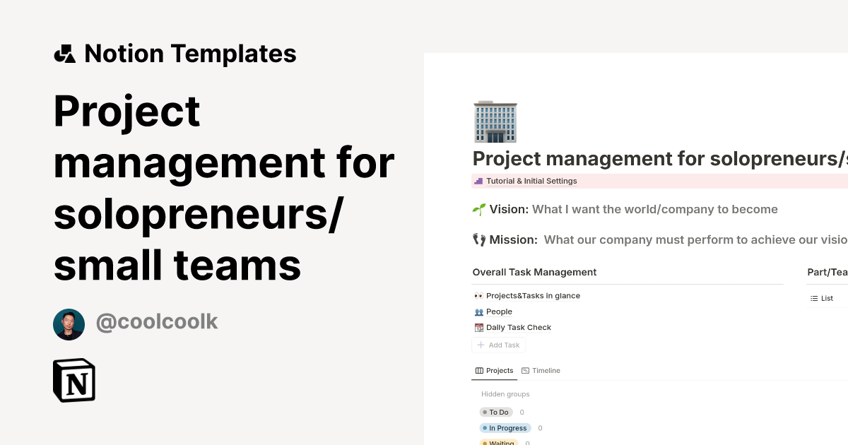 Project management for solopreneurs/small teams Template by coolcoolk | Notion Marketplace