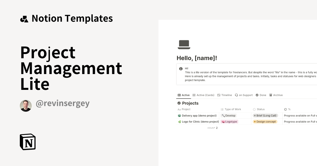 Project Management Lite Template by Sergey Revin | Notion Marketplace