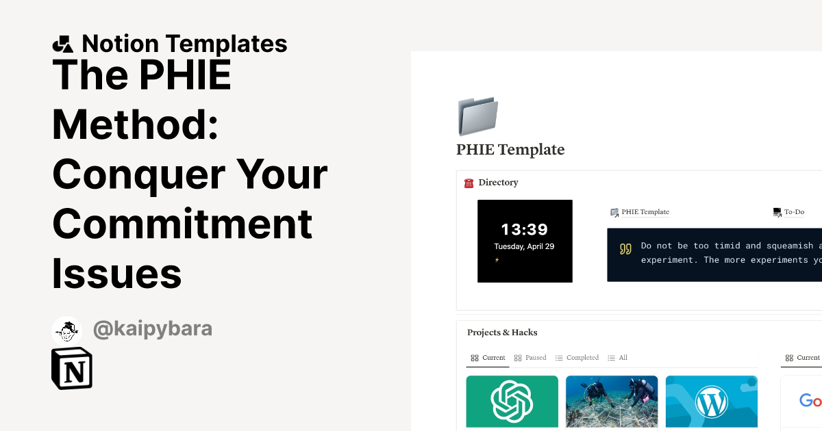 The PHIE Method: Conquer Your Commitment Issues Template | Notion Marketplace