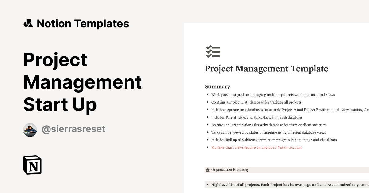 Project Management Start Up Template | Notion Marketplace