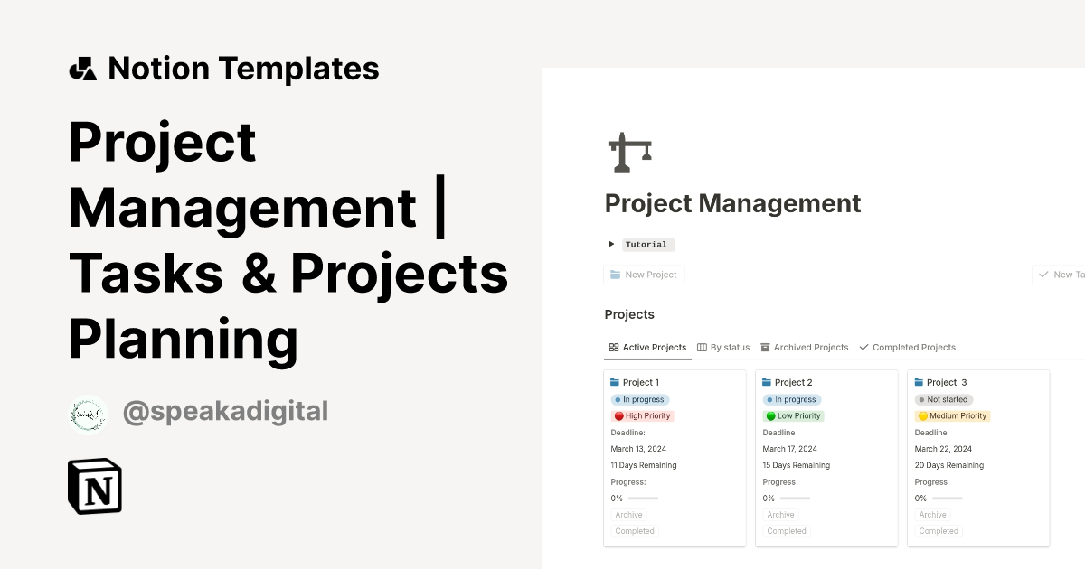 Project Management | Tasks & Projects Planning Template by SpeakADigital | Notion Marketplace