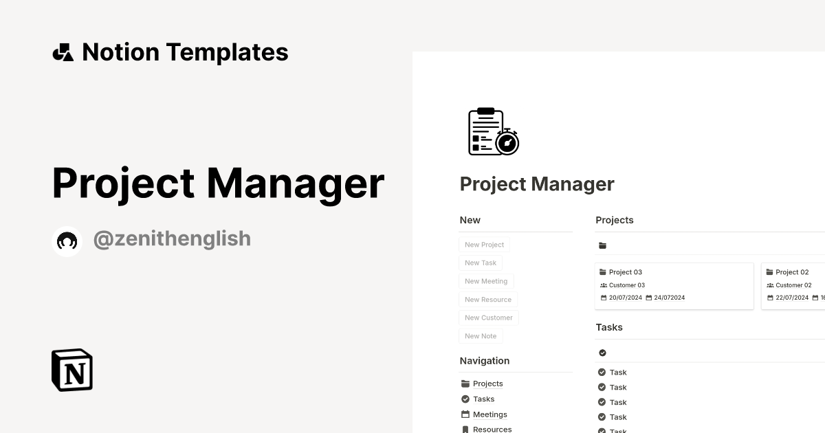 Project Manager Template by Zenith | Notion Marketplace