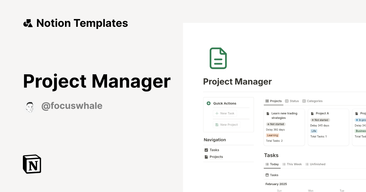 Project Manager Template by FocusWhale | Notion Marketplace
