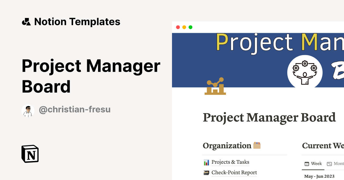 Project Manager Board Template | Notion Marketplace