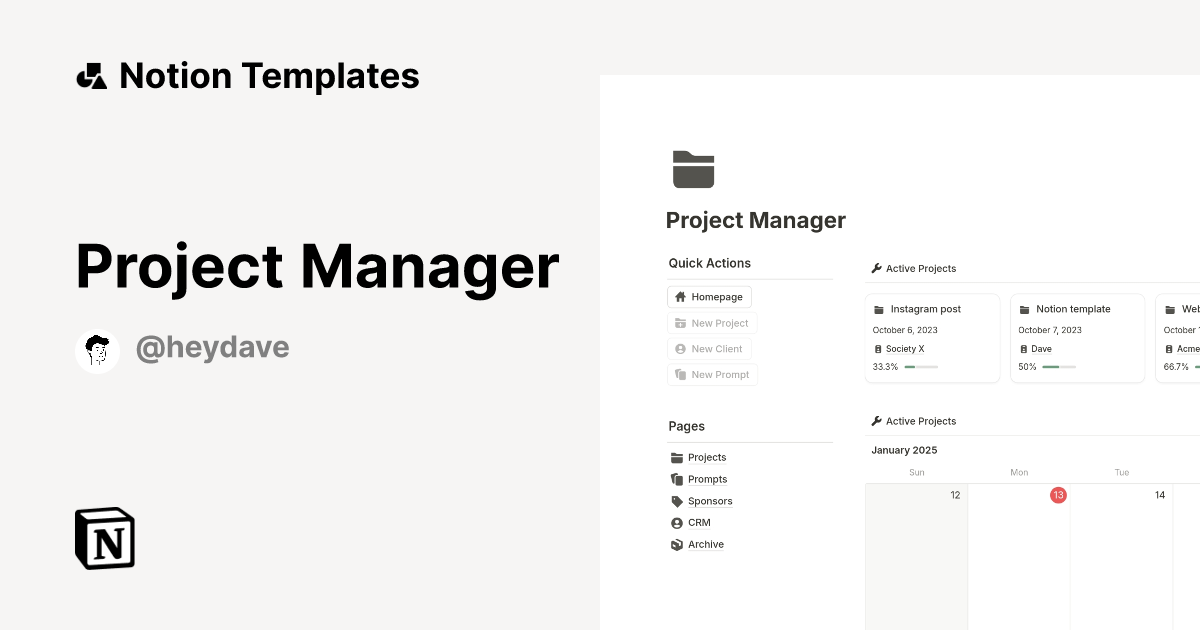 Project Manager Template by Dave | Notion Marketplace
