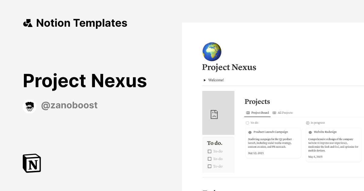 Project Nexus Template by zanoboost | Notion Marketplace