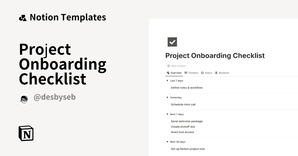 Project Onboarding Checklist Template by desbyseb | Notion Marketplace