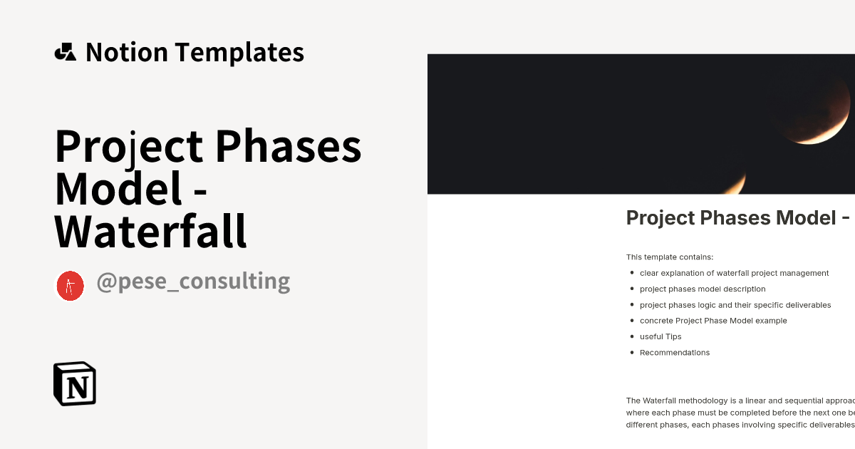 Project Phases Model - Waterfall Template by PESE Consulting | Notion ...