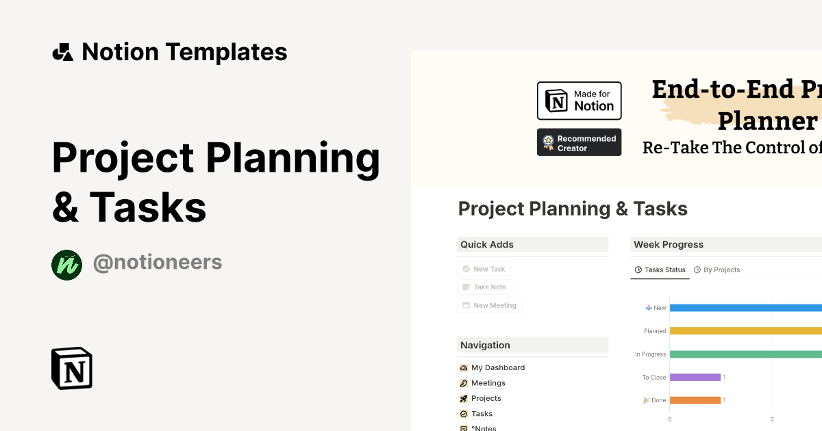 Project Planning & Tasks Template by Notioneers | Notion Marketplace
