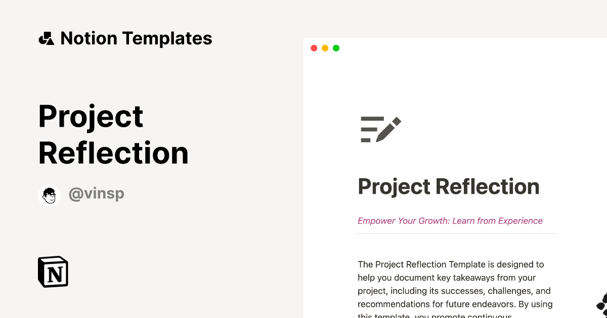 Project Reflection Template by Virtual Inspiration | Notion Marketplace