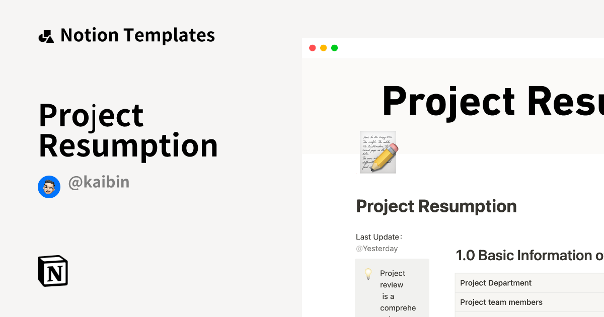 Project Resumption Template | Notion Marketplace