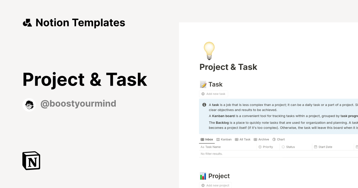 Project & Task Template by Boost Your Mind | Notion Marketplace