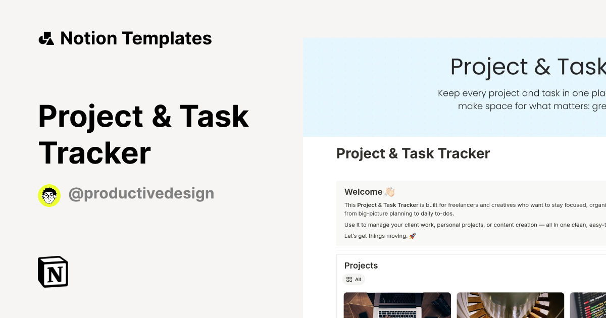 Project & Task Tracker Template by Productive Design | Notion Marketplace