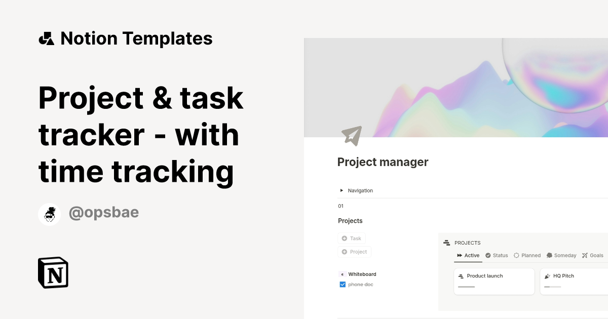 Project & task tracker - with time tracking Template by Ops Bae | Notion Marketplace
