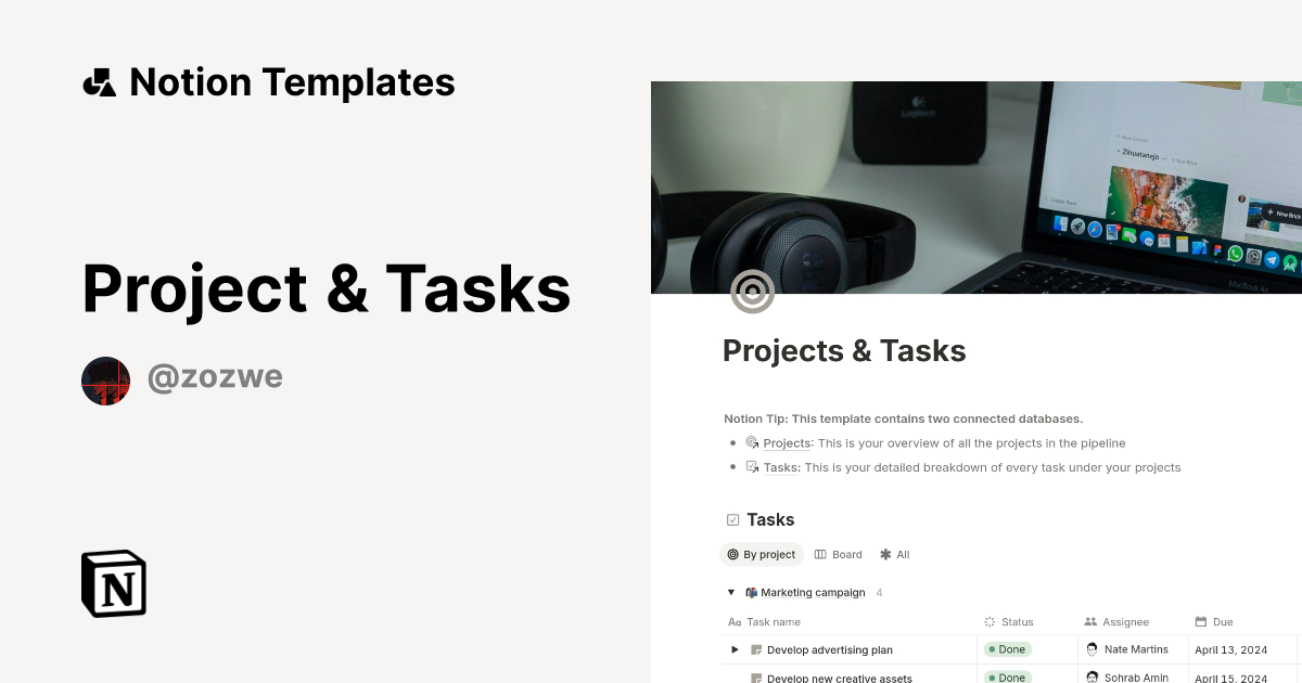 Project & Tasks Template | Notion Marketplace