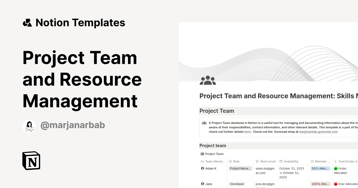 Project Team and Resource Management Template by Marjan Arbab | Notion ...