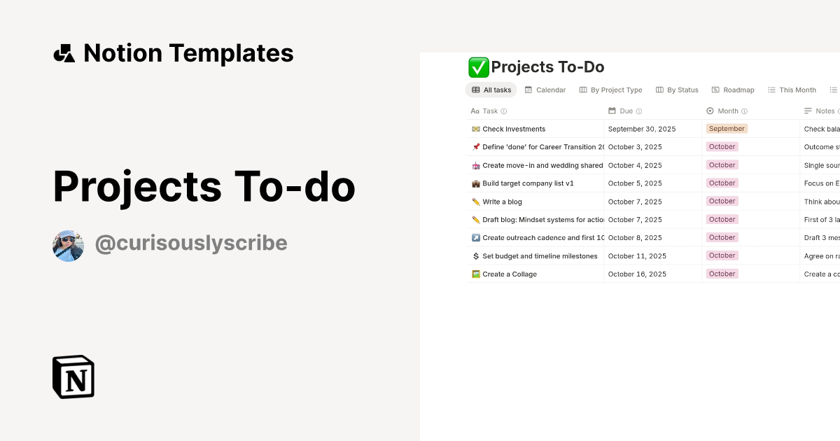 Projects To-do Template | Notion Marketplace