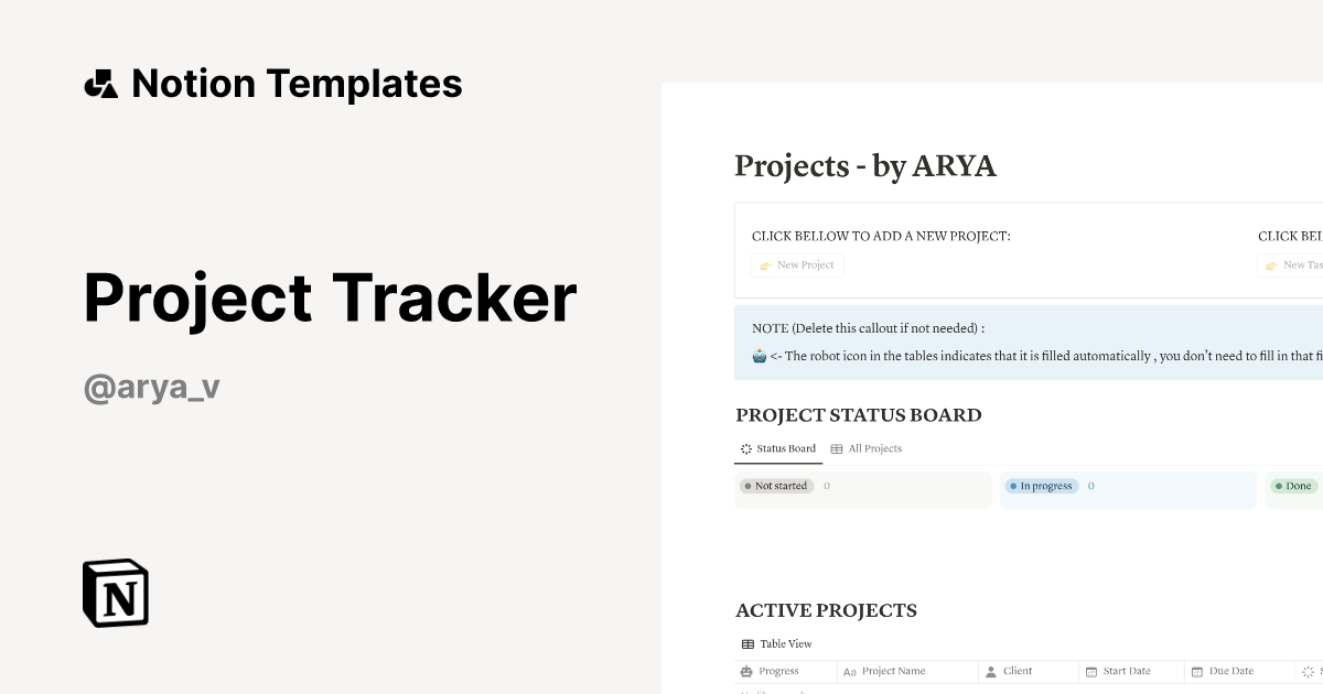 Project Tracker Template by Arya | Notion Marketplace