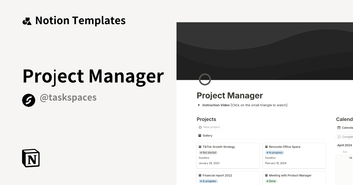 Project Manager Template by Taskspaces | Notion Marketplace