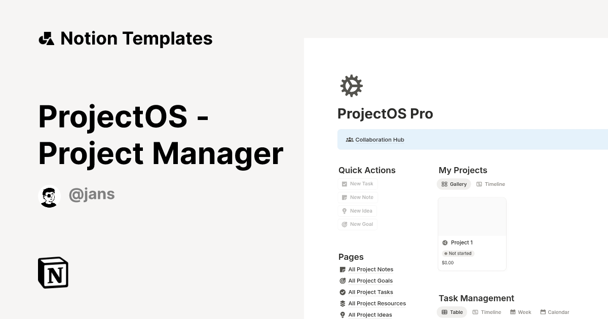 ProjectOS - Project Manager Template by Jans | Notion Marketplace