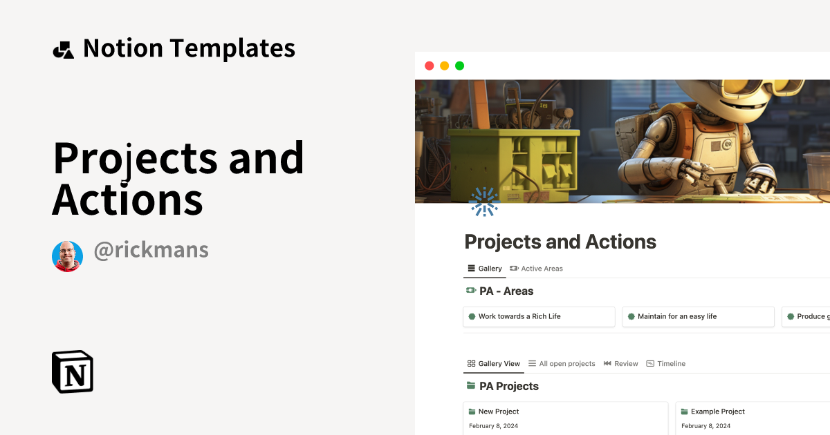 Projects and Actions Template | Notion Marketplace