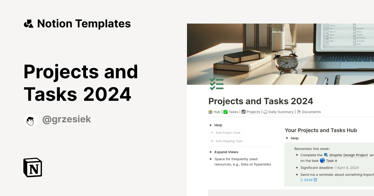 Projects and Tasks 2024 Template | Notion Marketplace