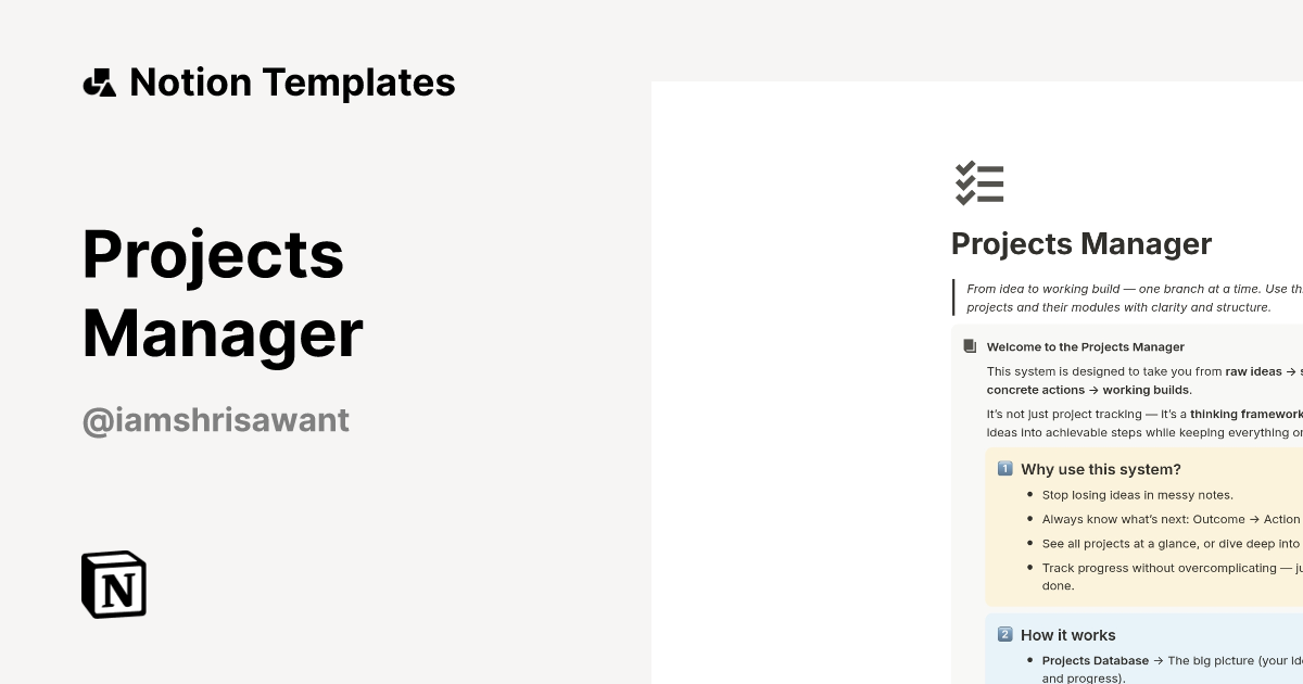 Projects Manager Template | Notion Marketplace