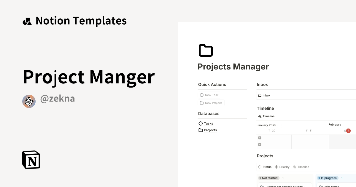Project Manger Template by Zekna | Notion Marketplace